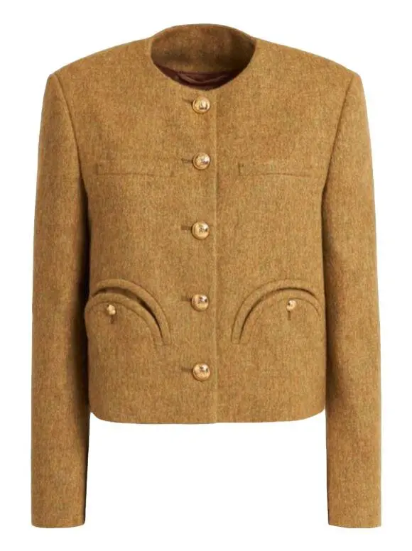 BLAZÉ MILANO Collarless Wool Bolero Jacket - Brown