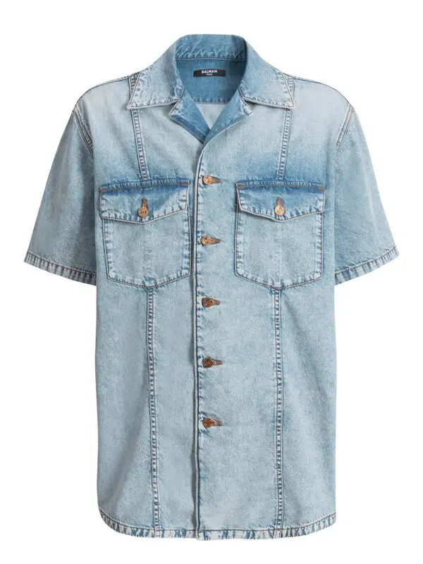 Balmain Short-sleeve Denim Shirt - Blue