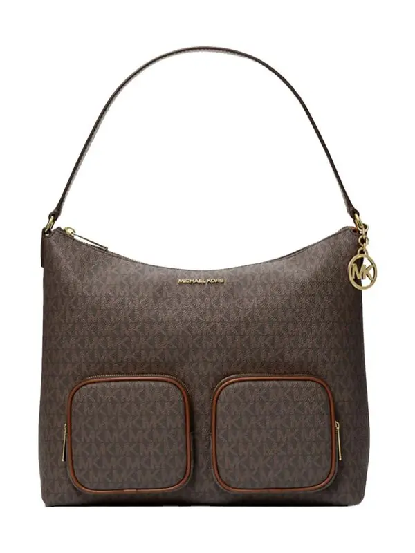Michael Kors Monogram Shoulder Bag With Dual Front Pockets - Brown