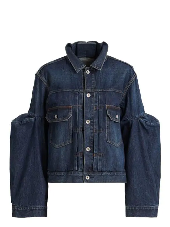 Sacai Denim Jacket With Button Detailing - Blue