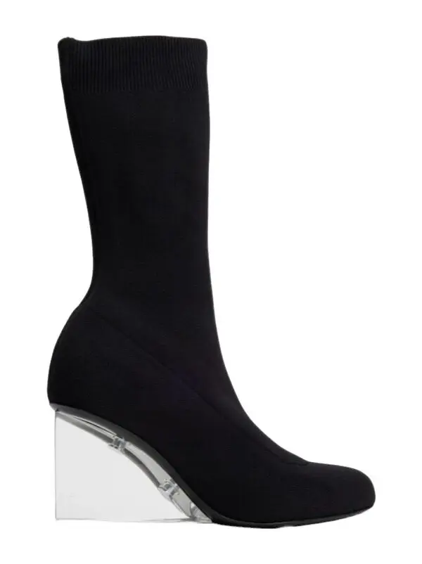 Alexander McQueen Knitted Round-toe Wedge Boots - Black
