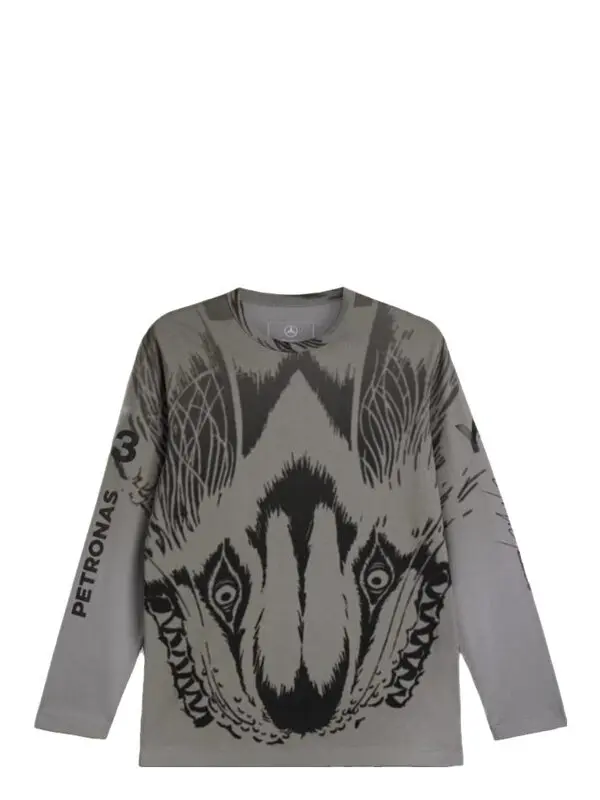 Y3 Mercedes Amg Petronas Formula 1 Team Wolf Graphic Long Sleeve T-shirt - Gray