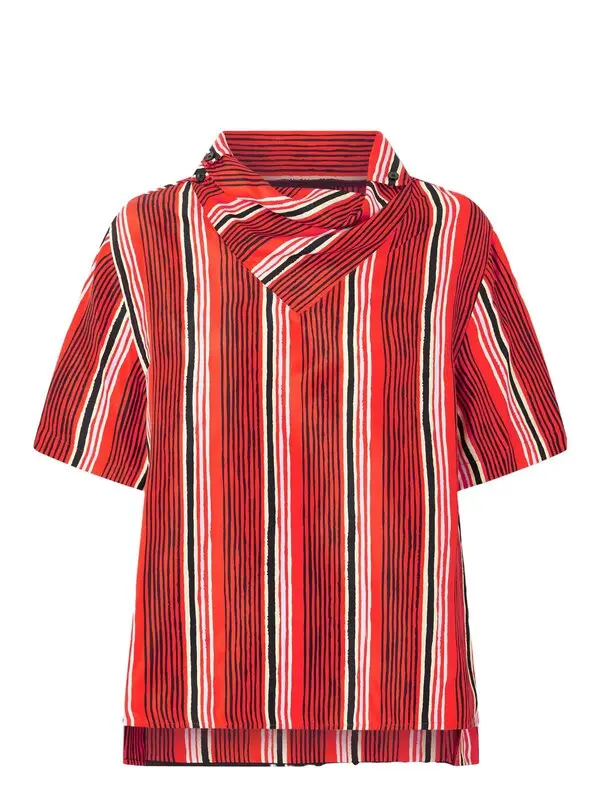 Proenza Schouler Striped Short-sleeved Shirt With Scarf Neck - Red