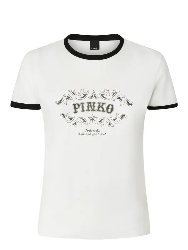 Pinko Contrast Trim Logo T-shirt - Multicolor Black-white