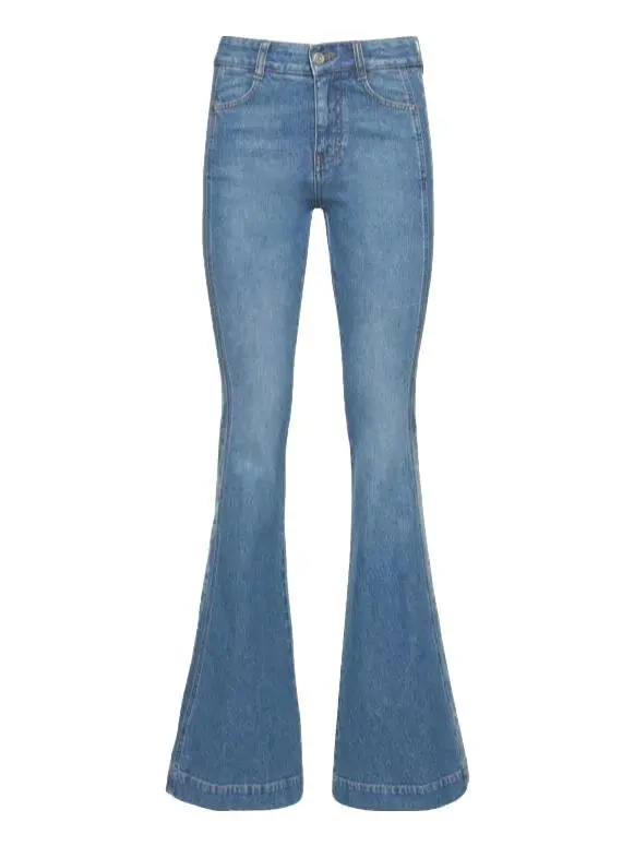 Stella McCartney High Waist Flare Jeans With Side Logo - Blue