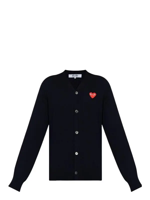 Play Comme Des Garcon Long-sleeved V-neck Cardigan With Logo - Black