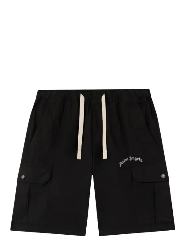 Palm Angels Curved Logo Loose Cargo Shorts - Black Off-white