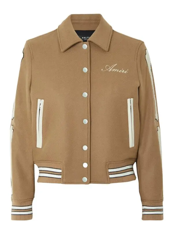 Amiri Bones Appliquéd Wool-blend Twill Bomber Jacket - Brown