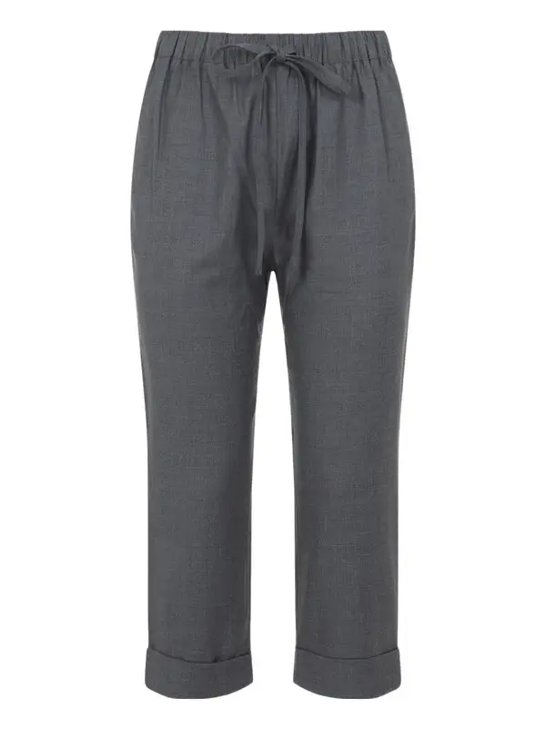 Co Name' Drawstring Cuffed Cropped Trousers - Grey Melange