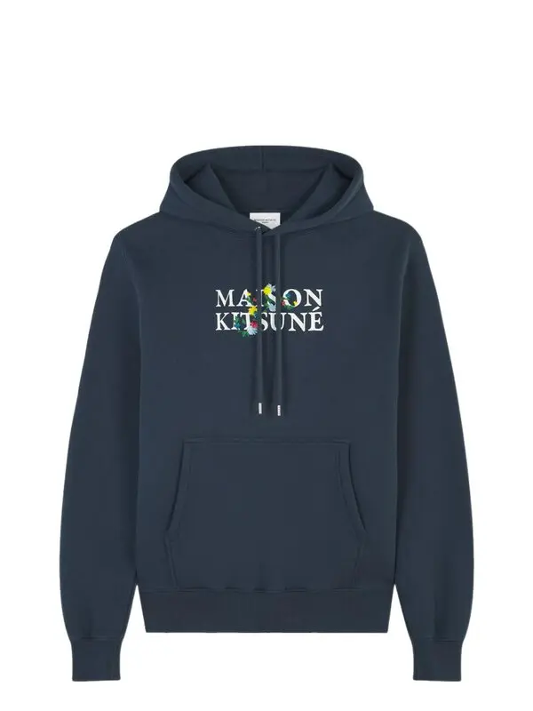 Maison Kitsuné Logo Printed Drawstring Hoodie - Black