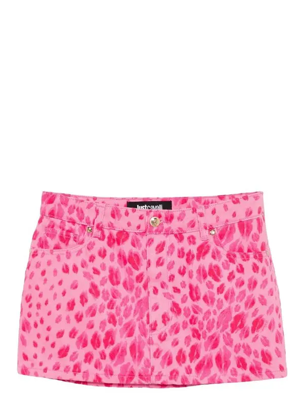 Just Cavalli Animal-print Denim Mini Skirt - Pink, Fuchsia