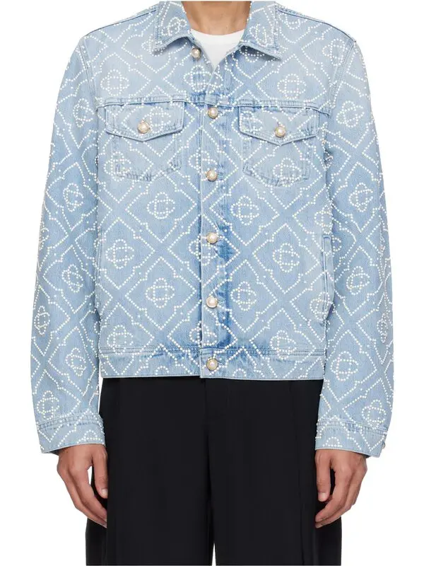 Casablanca Long-sleeve Faux Pearl Logo Pattern Denim Jacket - Blue