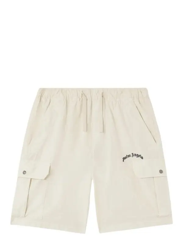 Palm Angels Curved Logo Loose Cargo Shorts - Beige White Black