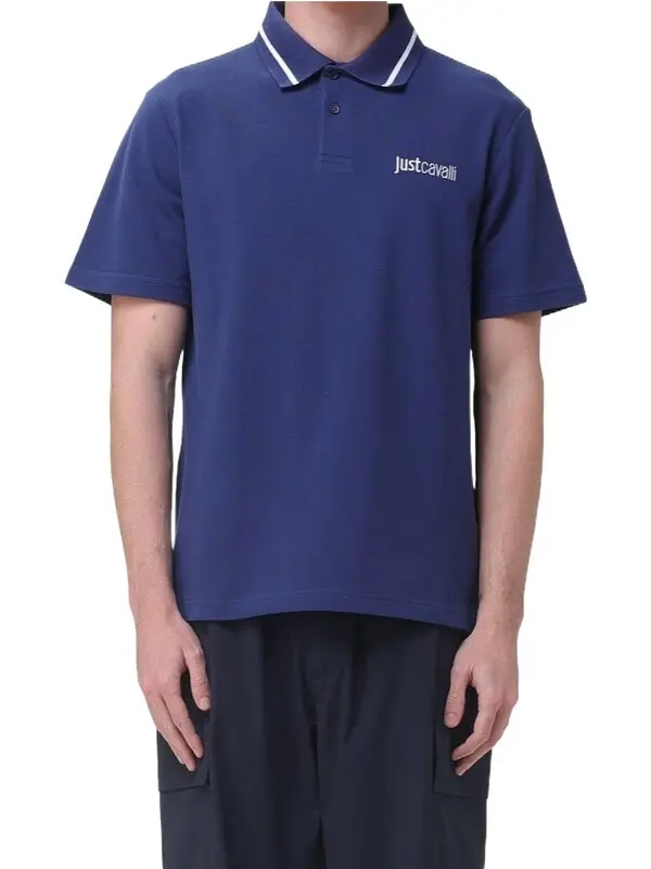Just Cavalli Logo Trim Polo Shirt - Blue