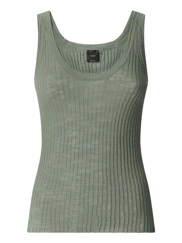Pinko Ribbed Tank Top With Round Neck - Green