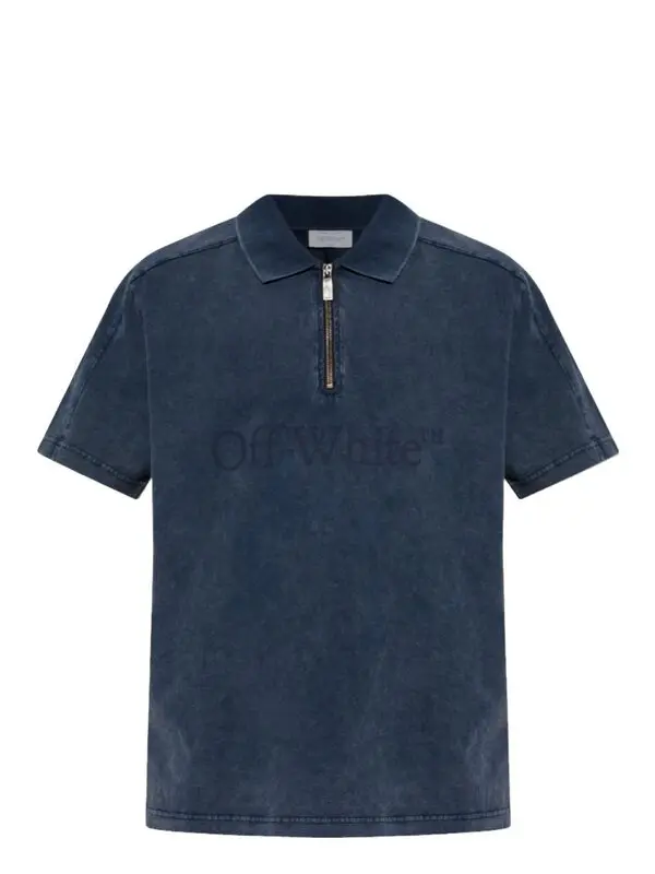 Off-White Logo Printed Half-zipped Polo Shirt - Blue
