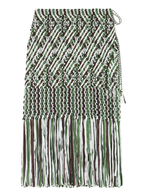 WALES BONNER Fringed Macramé Midi Skirt - Multicolor