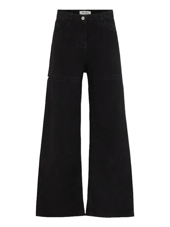 Attico Washed Canvas Cutout Wide Leg Jeans - Black