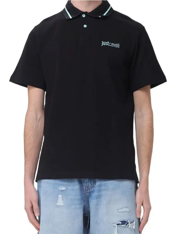 Just Cavalli Contrast Trim Logo Polo Shirt - Black
