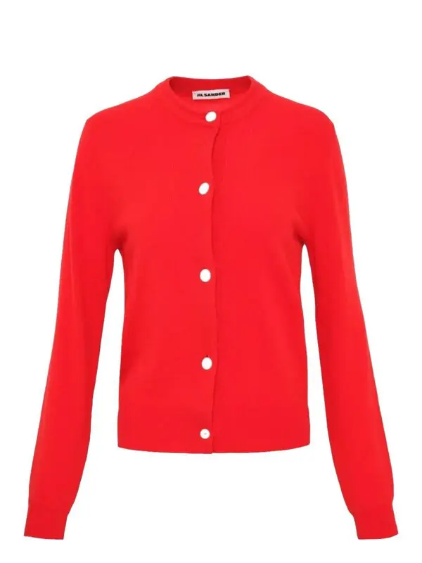 JIL SANDER Wool Crew Neck Cardigan - Carmine