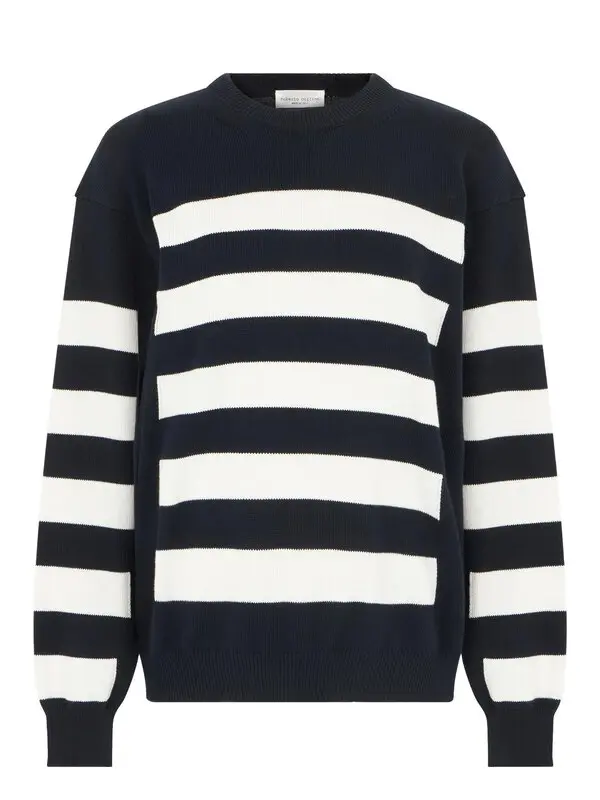 ROBERTO COLLINA Striped Crew-neck Knitted Sweater - Navy Blue