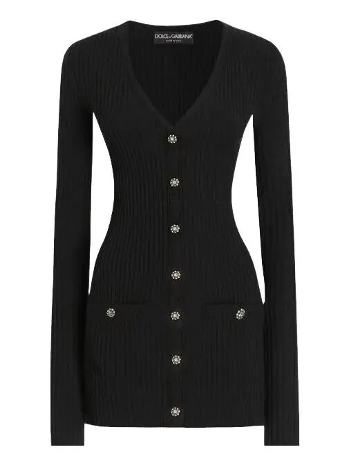 Dolce & Gabbana Ribbed Cardigan With V-neck And Button Fastening - Black