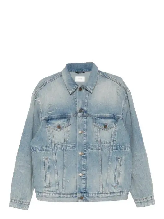 HAIKURE Distressed Logo Patch Denim Jacket - Gray