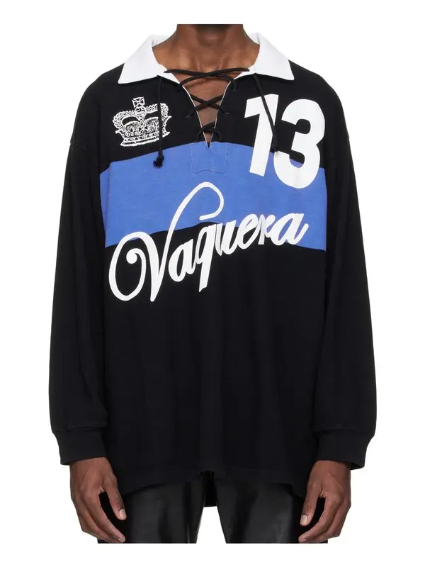 Vaquera Long-sleeves Polo Top - Black