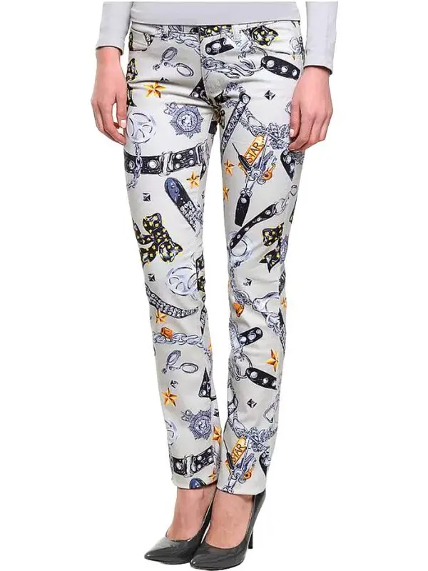 Moschino Printed Slim Fit Jeans - Gray
