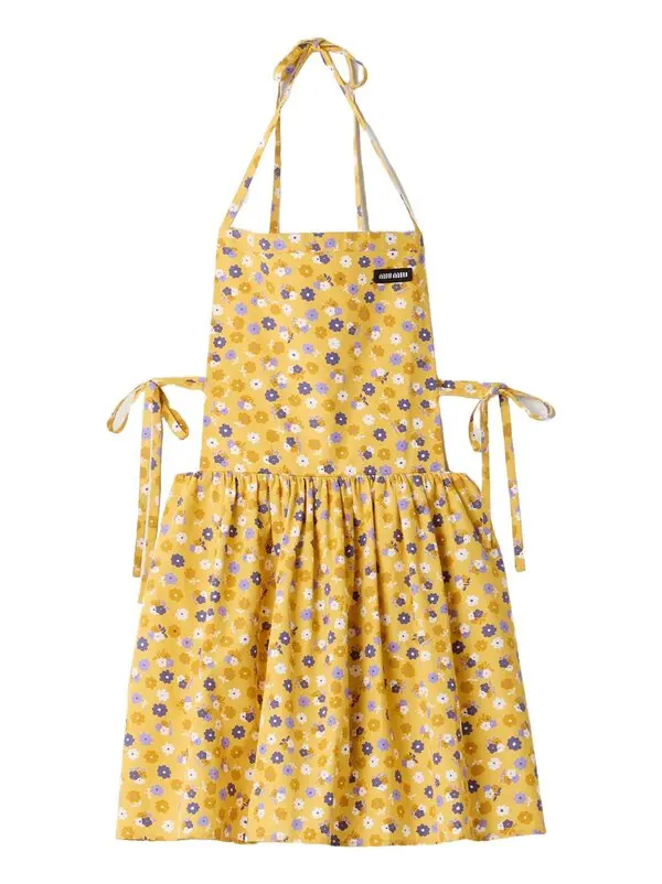 Miu Miu Floral Print Halter Neck Poplin Dress - Yellow
