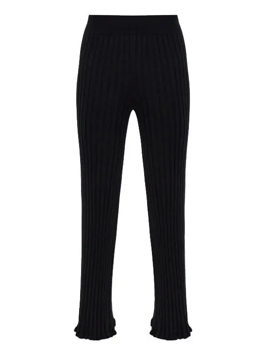 LISA YANG Ribbed Knit Flared Trousers - Black