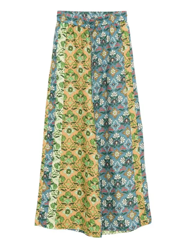 ALEMAIS Printed Wide-leg Drawstring Pants - Green