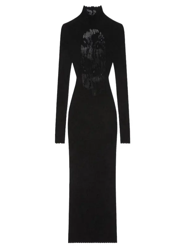 Givenchy Knitted Floral Lace Long Sleeve Midi Dress - Black