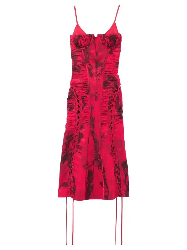 Alexander McQueen Floral Print Lace-up Midi Dress - Red/black
