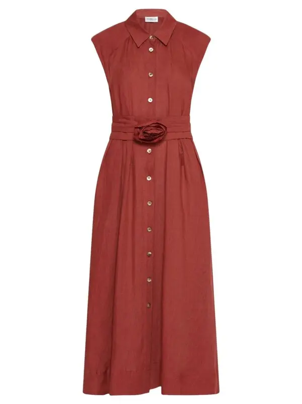 Marella Pure Linen Shirt Dress - Brick Red