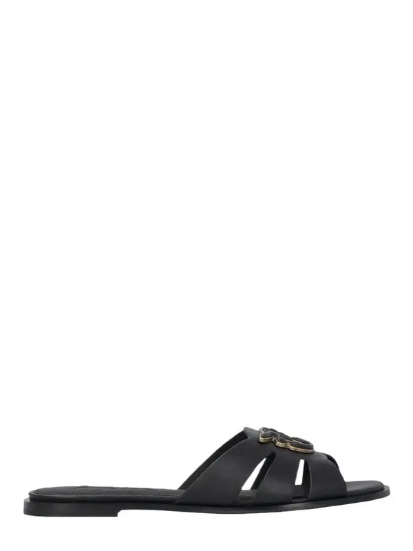 Pinko Open Toe Flat Slippers With Logo Plaque - Black