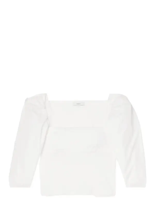 Vince Square Neck Puff Sleeve Cotton Poplin Top - White