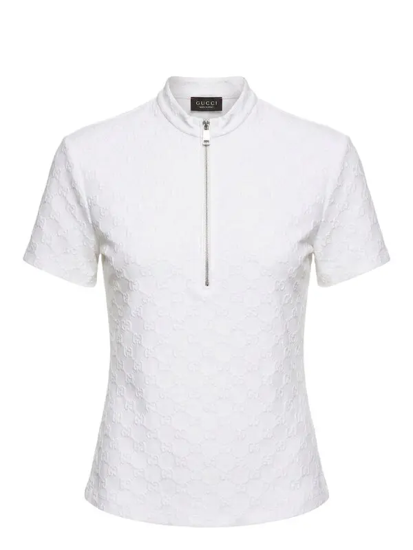 Gucci Gg Jersey Jacquard Half Zip T-shirt - White