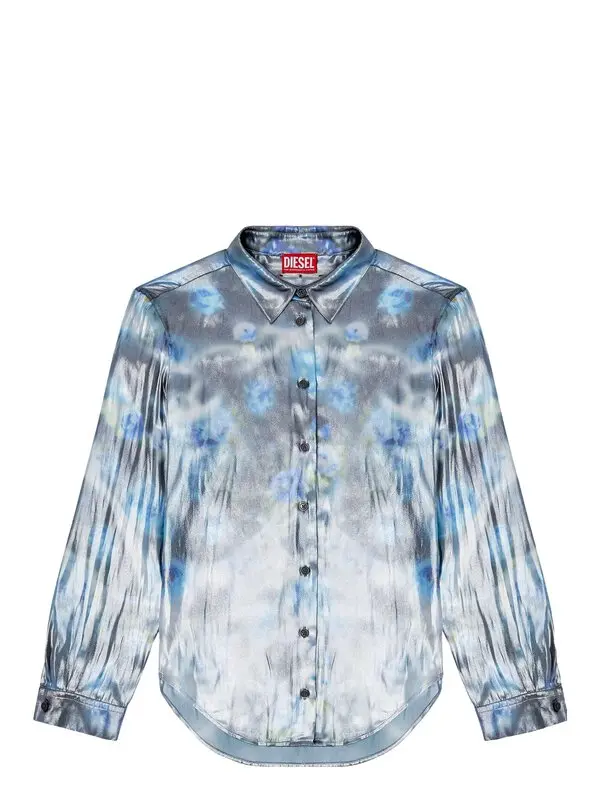 DIESEL® Long Sleeve Blurred Rose Motif Georgette Blouse - Blue