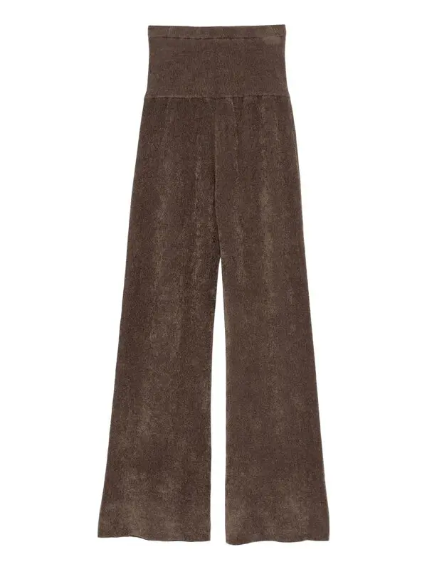 AYA MUSE Ribbed Knit High Waist Trousers - Brown