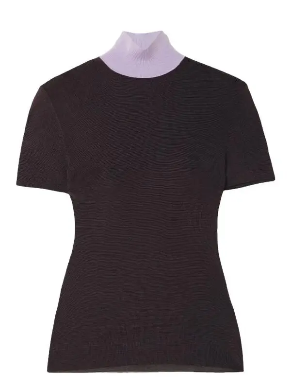 SELF-PORTRAIT Color-block Knitted Top - Black