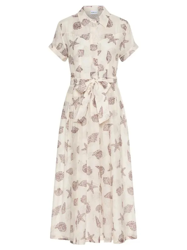Marella Cotton And Silk Voile Dress With Seashell Print - Wool White