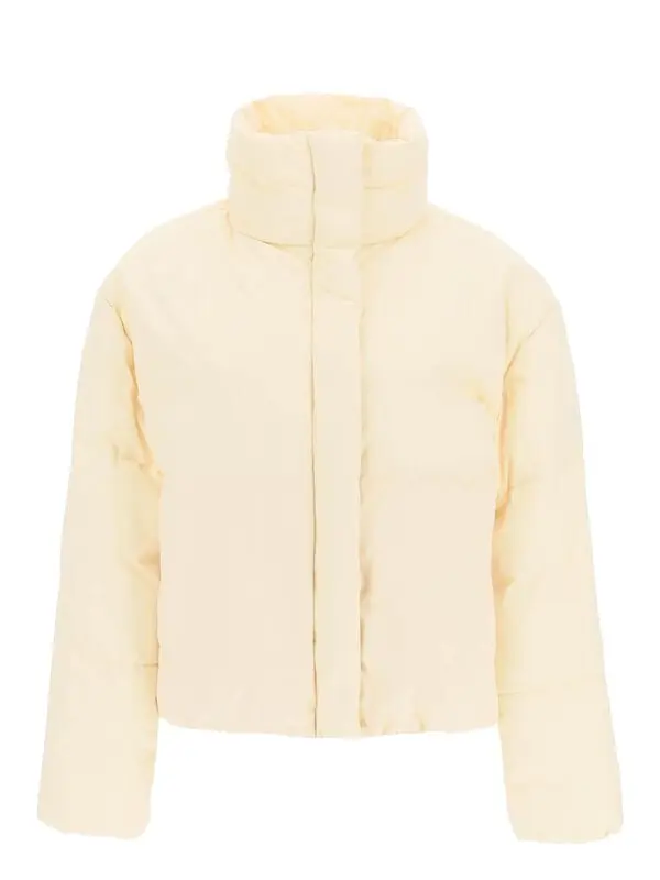 Magda Butrym Cropped Quilted Down Jacket With Leather Trim - Nude