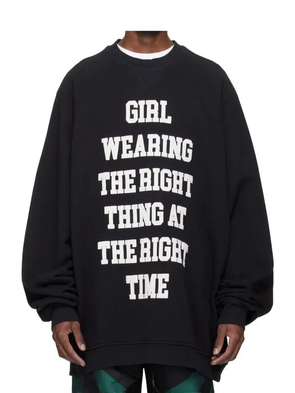 Vaquera Oversized Pullover Sweatshirt With Text Appliqu - Black