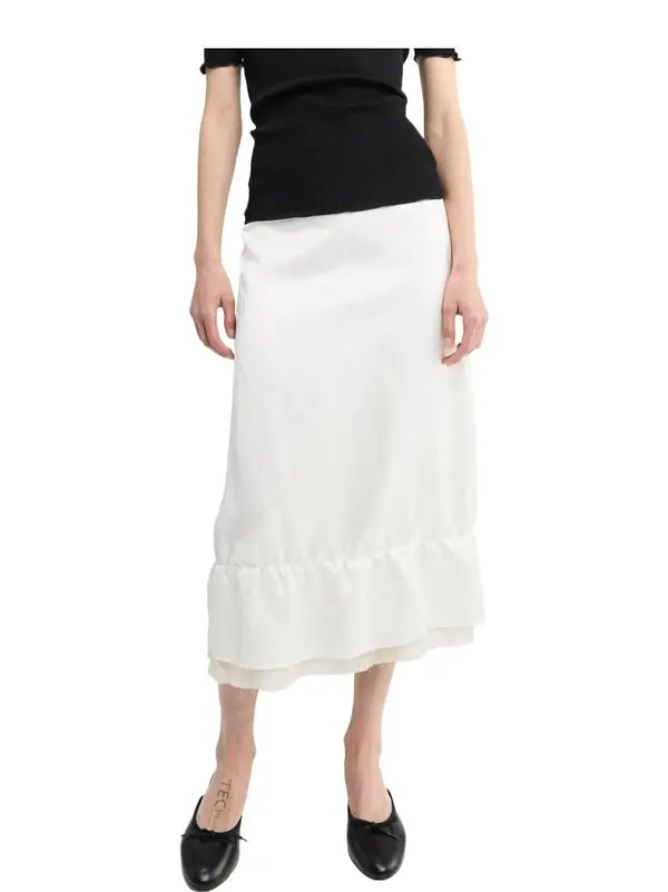 TOTEME Layered Midi Skirt With Frayed Edges - Off White