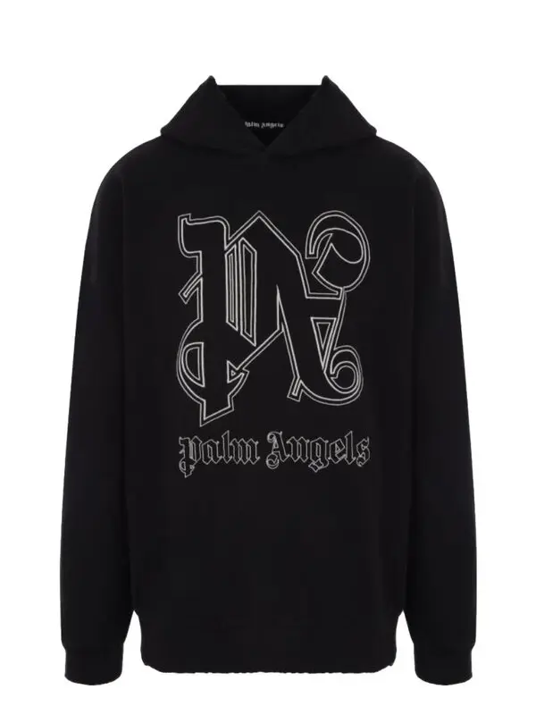 Palm Angels Logo Embroidered Long-sleeved Hoodie - Black