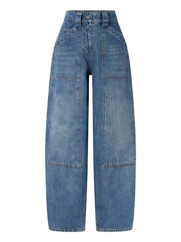 Co Paneled Mid-rise Barrel-leg Jeans - Blue