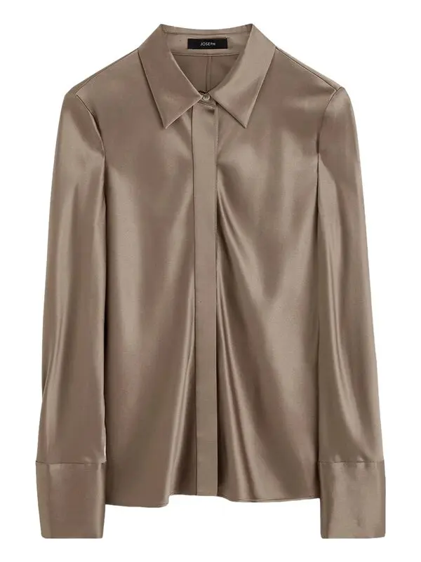 JOSEPH Brunel Silk-satin Shirt - Brown