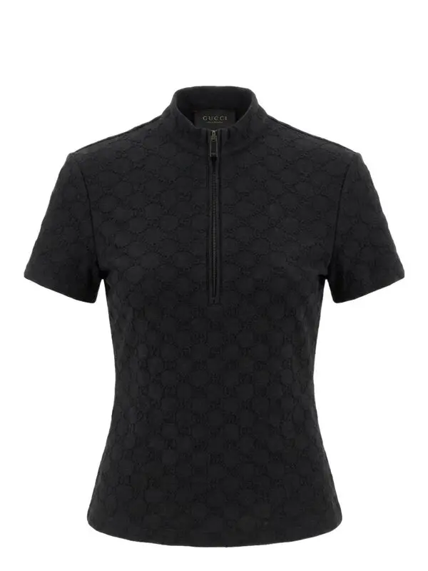 Gucci Gg Jersey Jacquard T-shirt With Half Zip - Black