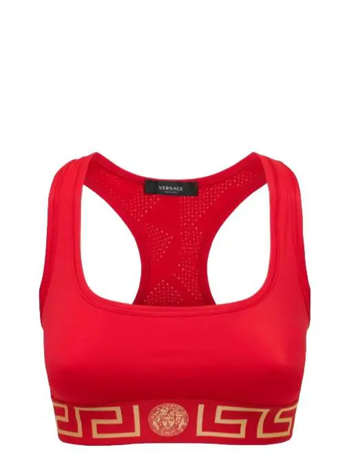 Versace Greca Logo Stretch Tech Sports Bra - Red